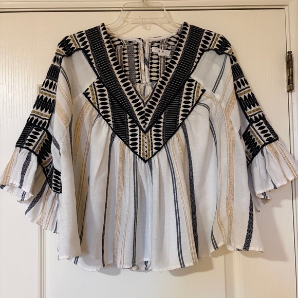 THML | Tops | Thml Black And Off White Embroidered Top | Poshmark